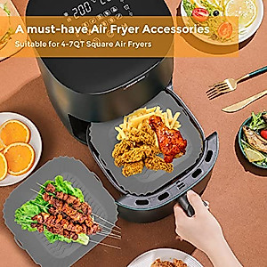 Air Fryer Silicone Liners, 8'' Square 4 to 7 QT Food Grade Reusable Heat Resistant Airfryer Silicone Liners Inserts Baskets Bowl Accessories for Instant Vortex COSORI CHEFMAN Air Fryer Oven Microwave