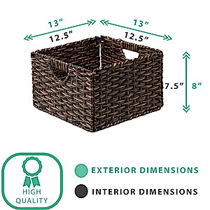 Seville Classics Premium Hand Woven Portable Laundry Bin Basket with Built-in Handles, Household Storage for Clothes, Linens, Sheets, Toys, Mocha Brown, Rectangular (2-Pack)