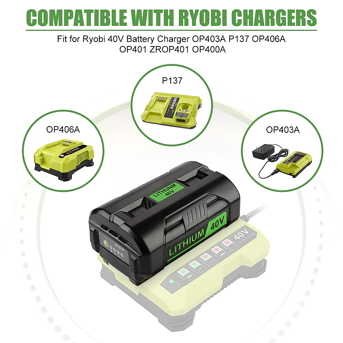 Bakipante 2Pack 40V 6.5Ah Battery Replacement for Ryobi 40V Lithium Battery OP4040 OP4050A OP4060 OP4015 OP4026 OP4030 Compatible with Ryobi 40 Volt Cordless Power Tools