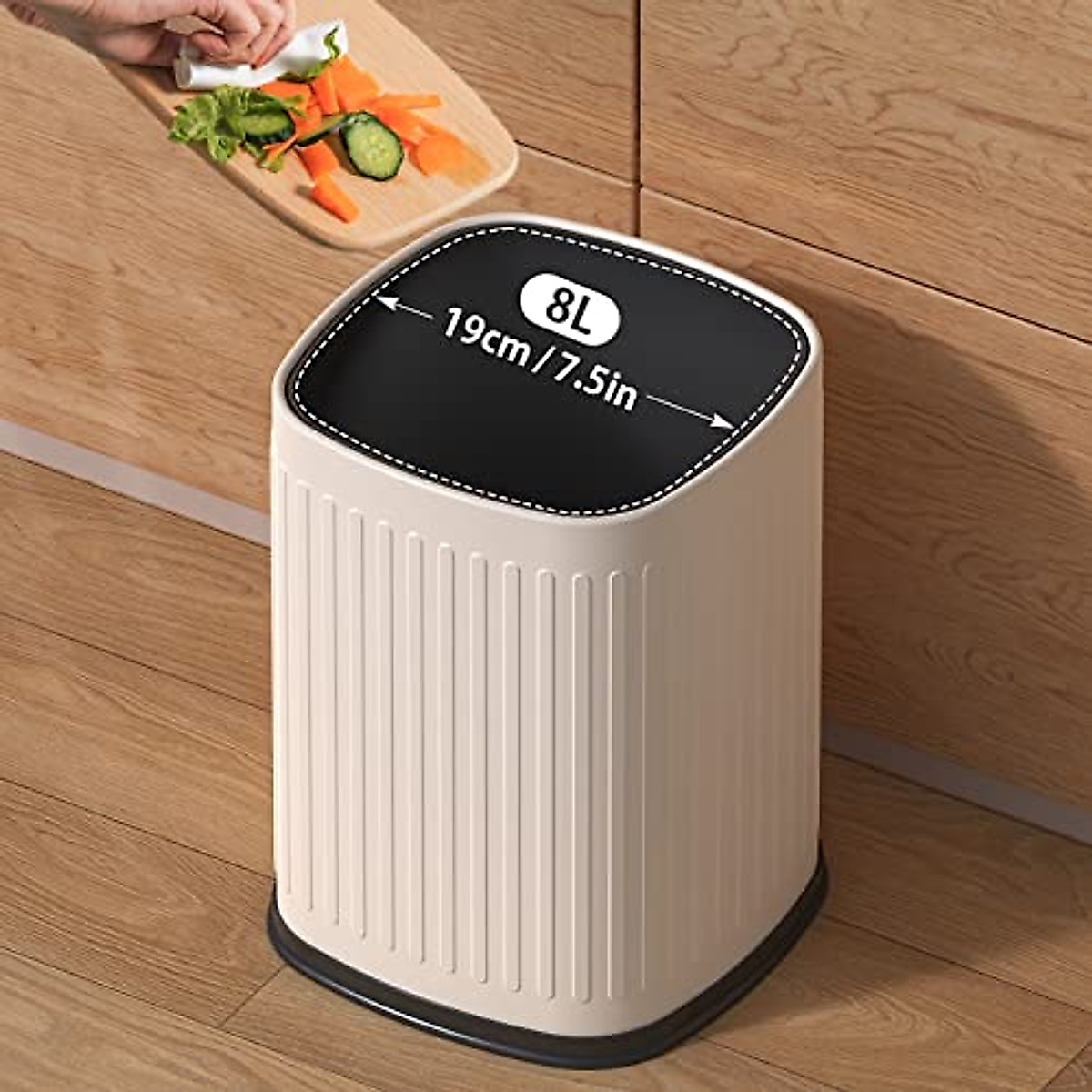 Mbillion Small Trash Can Open Top Metal Waste Bin 2.1Gal/8L,Stainless Steel Garbage Can with Inner Bin Hide Trash Bags, Double Layer Trash Can, Non-Slip Bottom Trash Bin, Without Lid