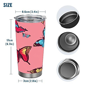QWEUIOP 20oz Insulated Travel Coffee Mug Retro Butterfly Stainless Steel Tumbler with Lid Double Wall Vacuum Coffee Cup For Hot and Cold Drinks14055