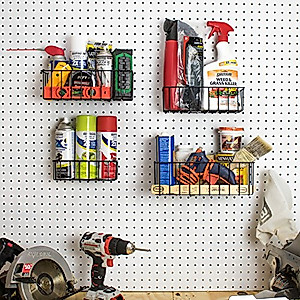 ToolAssort Pegboard Basket Set of 4, Hooks Easily to Arrange Accessories, Organizer Bins Transform any Garage, Crafts Room, Nursery or Kitchen, Black Vinyl Coated Wire Basket Kit