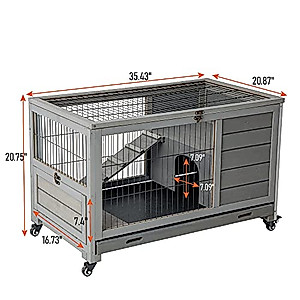 Rabbit Hutch Guinea Pig House Rabbit Cage for Small Animals 35.4"x20.87"x20.75"