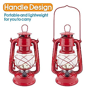 Rechargeable Vintage Hurricane Lantern, Warm White Battery Operated Lantern with Dimmer Switch, 15 LEDs Metal Hanging Lantern for
