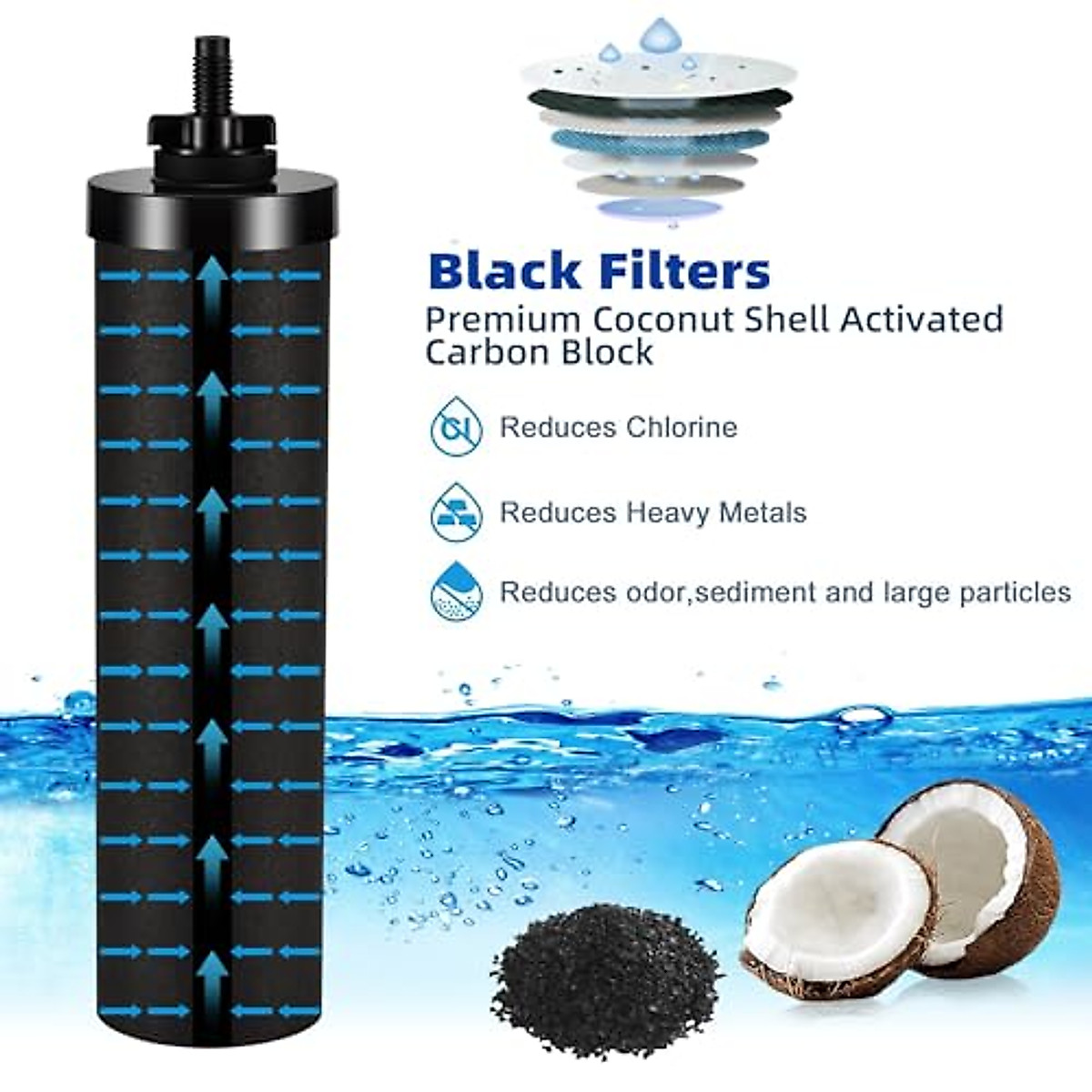 Water Filter Replacement Water Filtration System, Fluoride Filters 2 Pack and Black Filters 2 Pack