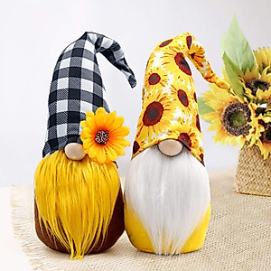 CiyvoLyeen Sunflower Gnomes Decorations Spring Gnomes Home Decor Sunflower Gnomes Plush Gift 2 PCS Scandinavian Swedish Nisse Tomte Farmhouse Sunflower Tiered Tray Kitchen Household Home Decorations