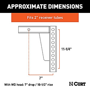 CURT 17123 Replacement Weight Distribution Hitch Shank, 2-Inch Receiver, 7-Inch Drop, 10-1/2-Inch Rise , Black