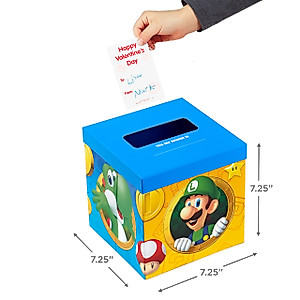 Hallmark Valentines Day Cards for Kids and Mailbox for Classroom Exchange, Super Mario Bros (1 Box, 32 Valentine Cards, 35 Stickers, 1 Teacher Card)