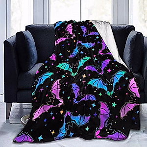 Blanket Bright Bats Stars Fleece Flannel Throw Blankets for Couch Bed Sofa Car,Cozy Soft Blanket Throw Queen King Full Size for Kids Women Adults 60"X50"