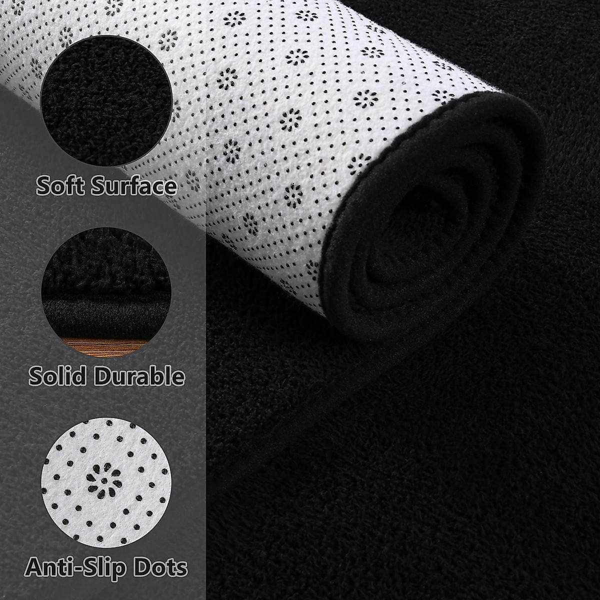 Larhom Large Modern Area Rugs for Bedroom Living Room, 5x7 Feet Black Rug, Thickened Memory-Foam Indoor Carpets, Minimalist Rug for Boys Girls, Soft, Non-Slip and Machine-Washable