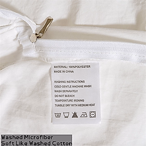 ABREEZE Ruffle Duvet Cover Queen Soft Washed Microfiber Vintage French Country Duvet Cover Set White 3 Pieces Farmhouse Microfiber Bedding Comforter Cover Set, Soft and Lightweight