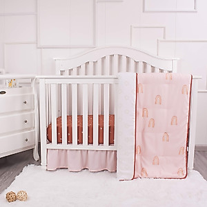 La Premura Boho Rainbow Baby Nursery Crib Bedding Set, 3 Piece Standard Size Crib Bedding Sets, Brown & Natural
