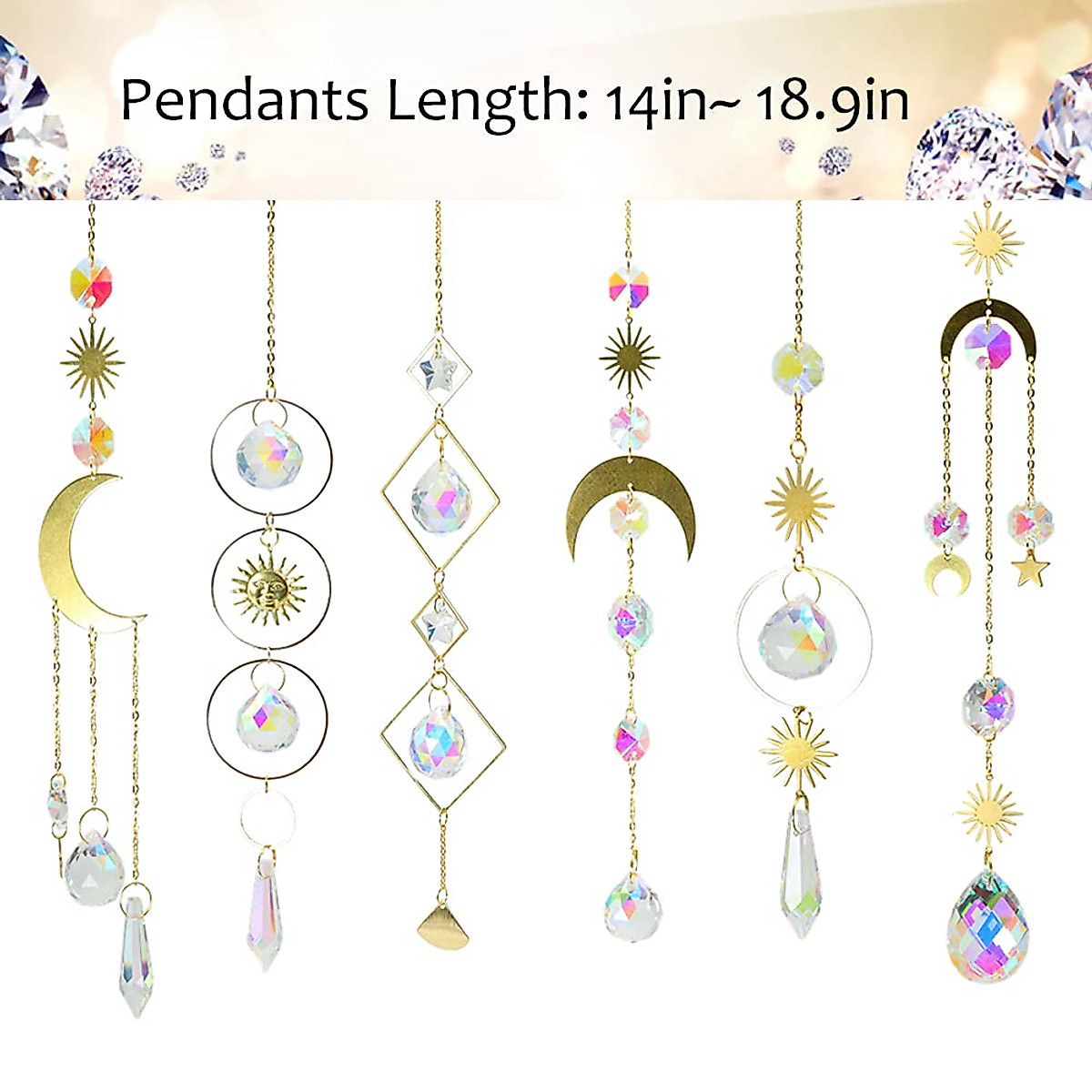 6Pieces Colorful Crystals Suncatcher Hanging Sun Catcher with Chain Pendant Ornament Crystal Balls for Window Home Garden Christmas Day Party Wedding Decoration
