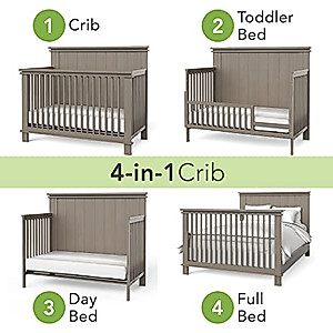 Denman 4-in-1 Convertible Crib, Modern Contemporary Baby Crib Converts to Toddler Bed, Day Bed and Full-Size Bed, 3 Adjustable Mattress Heights (Crescent Gray)