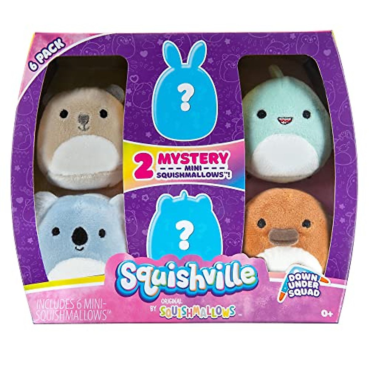 Squishville by Original Squishmallows Down Under Squad Plush - Six 2-Inch Wesley, Kayla, Keely, Ham, Santino, and Sharon Plush - Toys for Kids (SQM0215)