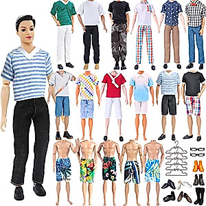 28 Pcs Doll Clothes and Accessories for Ken Doll, 11.5 Inch Doll Outfit Including 1 Casual Set 1 Shirt 1 T-Shirt 2 Vest 5 Cotta 7 Shorts 1 Glasses 5 Coat Hanger 2 Shoes for Girls Birthday Gifts