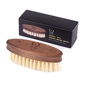 ZEUS Vegan Pocket Beard Brush, Natural Plant Fiber Tampico Bristles and Walnut Handle – MADE IN GERMANY (FIRM) N73