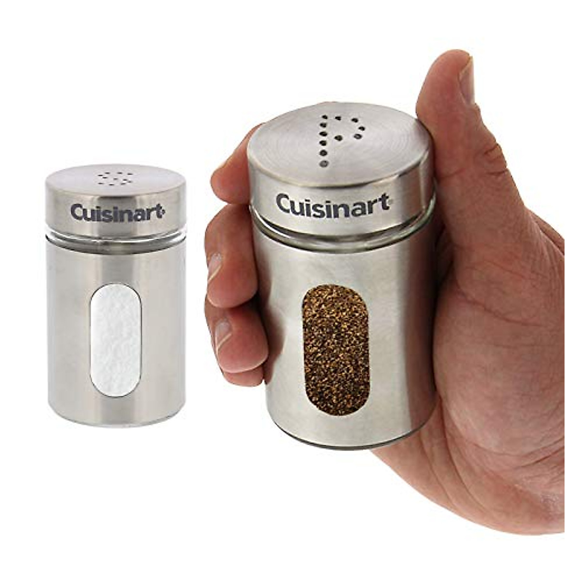 Cuisinart Salt and Pepper Shakers Set, 2.8 ounces - Easy to Fill Glass Salt and Pepper Shakers with Viewing Window - Great for Storing Salt and Pepper, Spices and Seasonings - Black