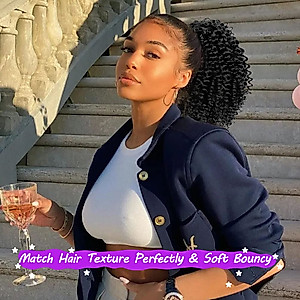 rosmile Short Kinky Curly Ponytail Extension for Black Women, 10 Inch Natural Drawstring with Two Clips, Synthetic Afro Women
