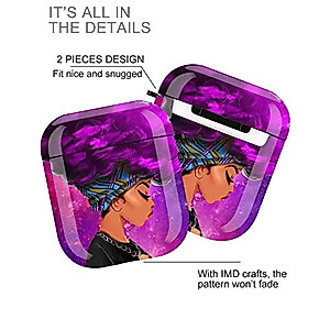 African American Girl Airpods Case - Wonjury Airpod Skin Protective Hard Case Cover Portable & Shockproof Women with Keychain for Apple Airpods 2/1 Charging Case (Purple Hair Girl)