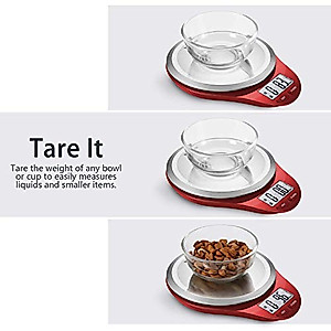 NUTRI FIT Digital Kitchen Scale with Wide Stainless Steel Plateform High Accuracy Multifunction Food Scale with LCD Display for Baking Kitchen Cooking,Tare & Auto Off Function (Red)