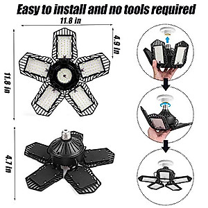 BLUERIN LED Garage Lights, 160W Garage LED Lights 16500LM Super Bright Deformable Garage Lights Ceiling LED Basement Lighting Fixture Adjustable Roller Ideal for Workshop Warehouse Attic (2-Pack)