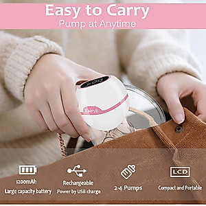 Rainyb Hands Free Breast Pump Electric Portable Breast Pump Quiet Strong Suction Power 3 Modes & 9 Levels Touch Panel High Definition Display, Come with 19mm /21mm /24mm Flanges