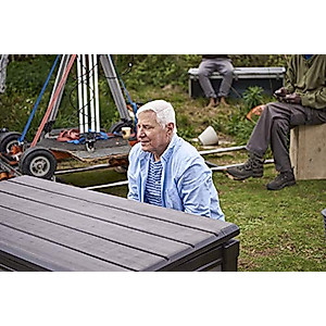 Keter Brushwood 120 Gallon Resin Large Deck Box for Patio Garden Furniture, Outdoor Cushion Storage, Pool Accessories, and Toys, Brown