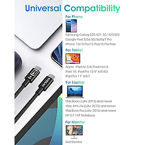 240W Type C to Type C Fast Charging Cable - USB C Cable for iPhone 15, MacBook Pro, iPad Pro, Samsung - C to C Cable for Quick Charge (1pack-3.3ft Black(OTP))