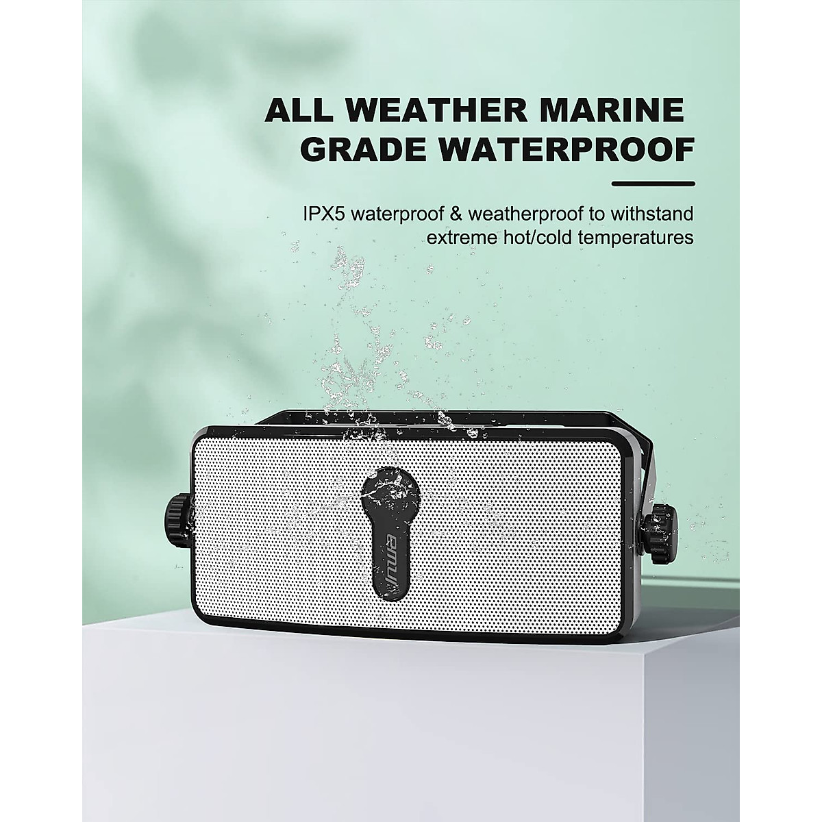 Inwa Bluetooth Outdoor Speaker, IPX5 Waterproof Wall Mount Speaker, Wireless Sync Up to 100 Speakers, Connect Seamlessly to Phone, Computer, Echo Dot, Suitable for Patio, Porch, Gazebo, Garage, 2 PCS