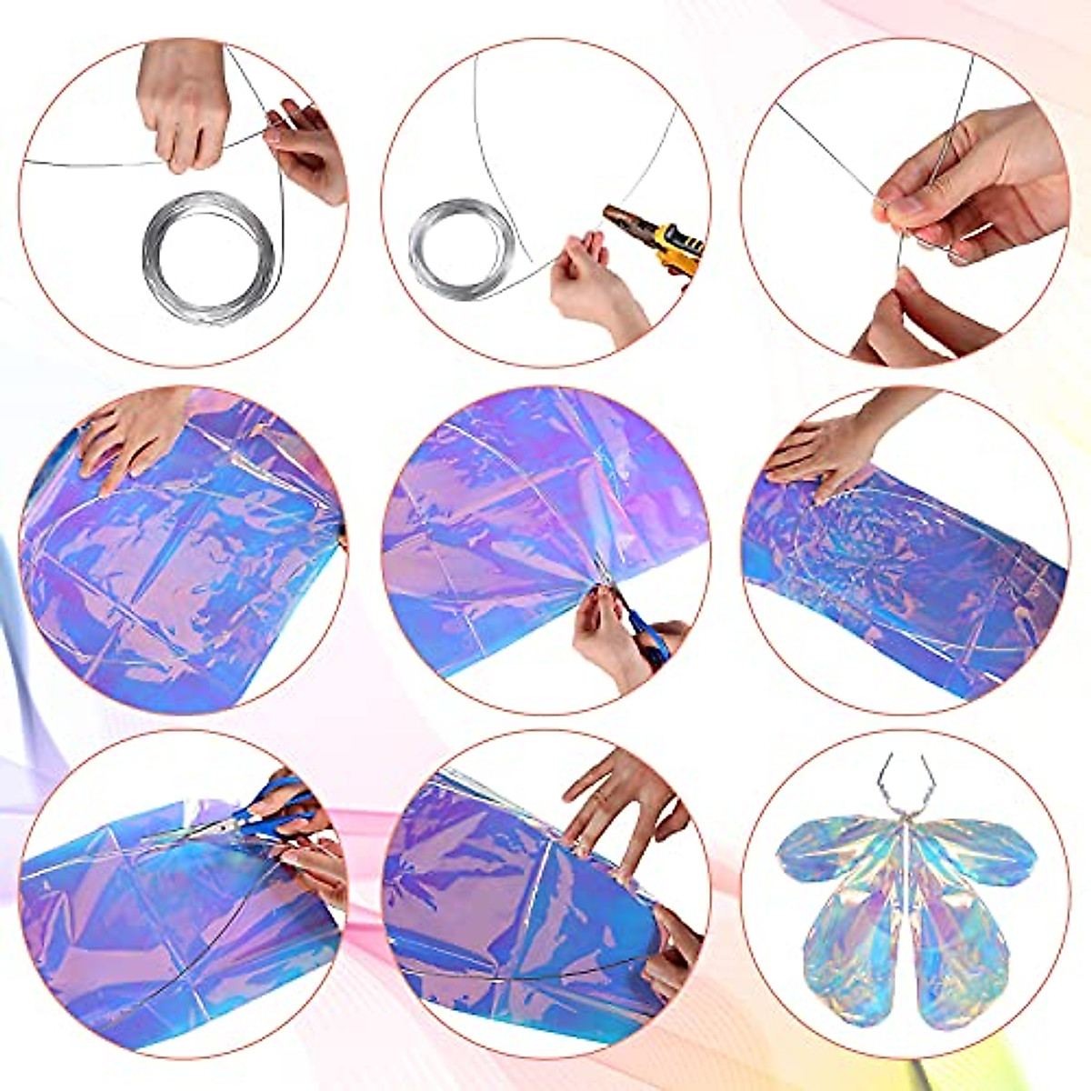 Nezyo Iridescent Film Paper 39 x 197 Inches Iridescent Cellophane Wrapping Paper Rainbow Cellophane Paper with Aluminum Wire for Holiday DIY Craft Wrapping or Basket Filling