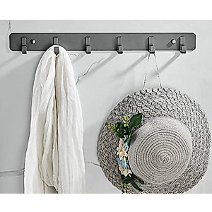 Durable Space Aluminum Metal Perforated and Adhesive Wall Mounted Coat Rack, 21 Inch, 6 Hooks, Heavy Duty Metal Coat Hook Rack Rail Hanger for Entryway, Kitchen, Gym, Wardrobe, Bedroom, Bathroom