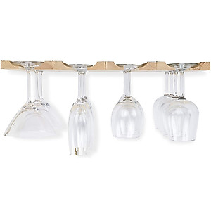 Rustic State Vigo 4 Sectional Adjustable Under Cabinet Mount Wood Stemware Rack Hanging Shelf Glassware Holder Bar Organizer with up to 12 Wine Glass Storage 11 Inch Deep Natural