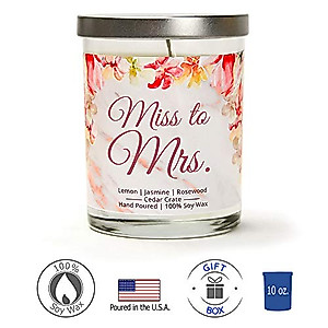 Miss to Mrs. Luxury Scented Soy Candle - Engagement Candle, Wedding Day Candle, Bridal Shower Gift, Engaged, Congrats, Unique Bride Gift for The Bride to Be for Bachelorette Parties, Made in The USA