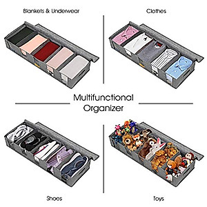 Under Bed Storage Clothes Organizer with Clear Window, 3 pack Foldable Underbed Containers with Reinforced Handle for Clothing, Blankets, Shoes, Toys(Grey)