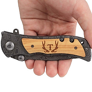 Fanfoobi Engraved Hunting Pocket Knife with Letter T(from Alphabet 26 A-Z) Boyfriend Gifts, Husband Birthday, Anniversary For Men