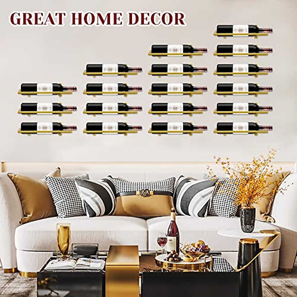 YALINKA 9Pcs Metal Wall Mounted Wine Racks, Hanging Wine Bottle Display Organizer Holder, Red Wine Rack for Home Kitchen Bar Decor