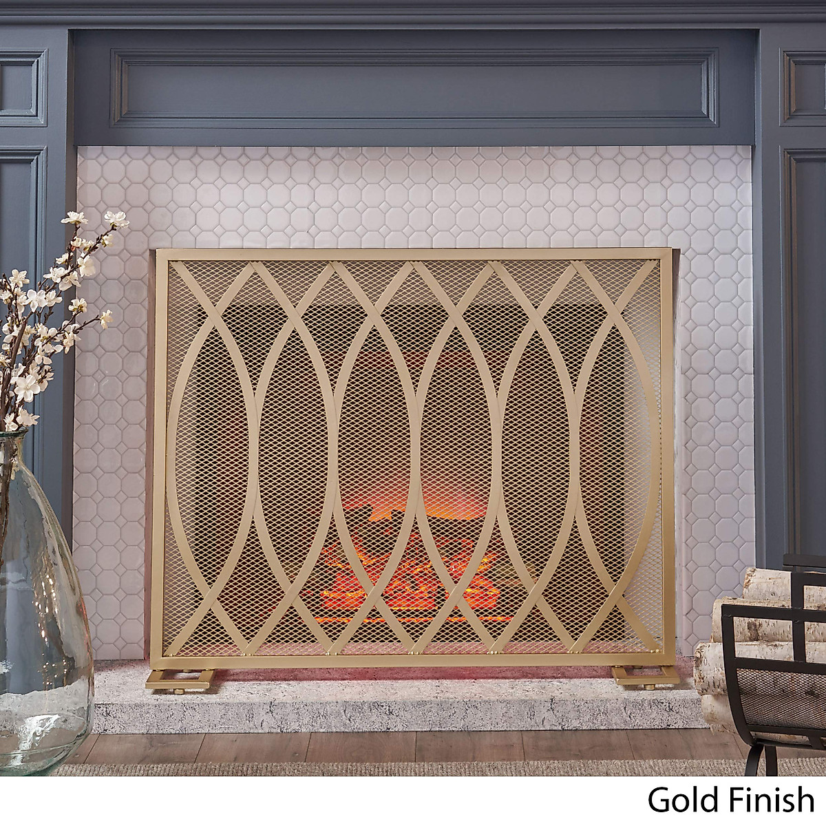 Christopher Knight Home Junior Modern Single Panel Iron Firescreen, Gold Finish