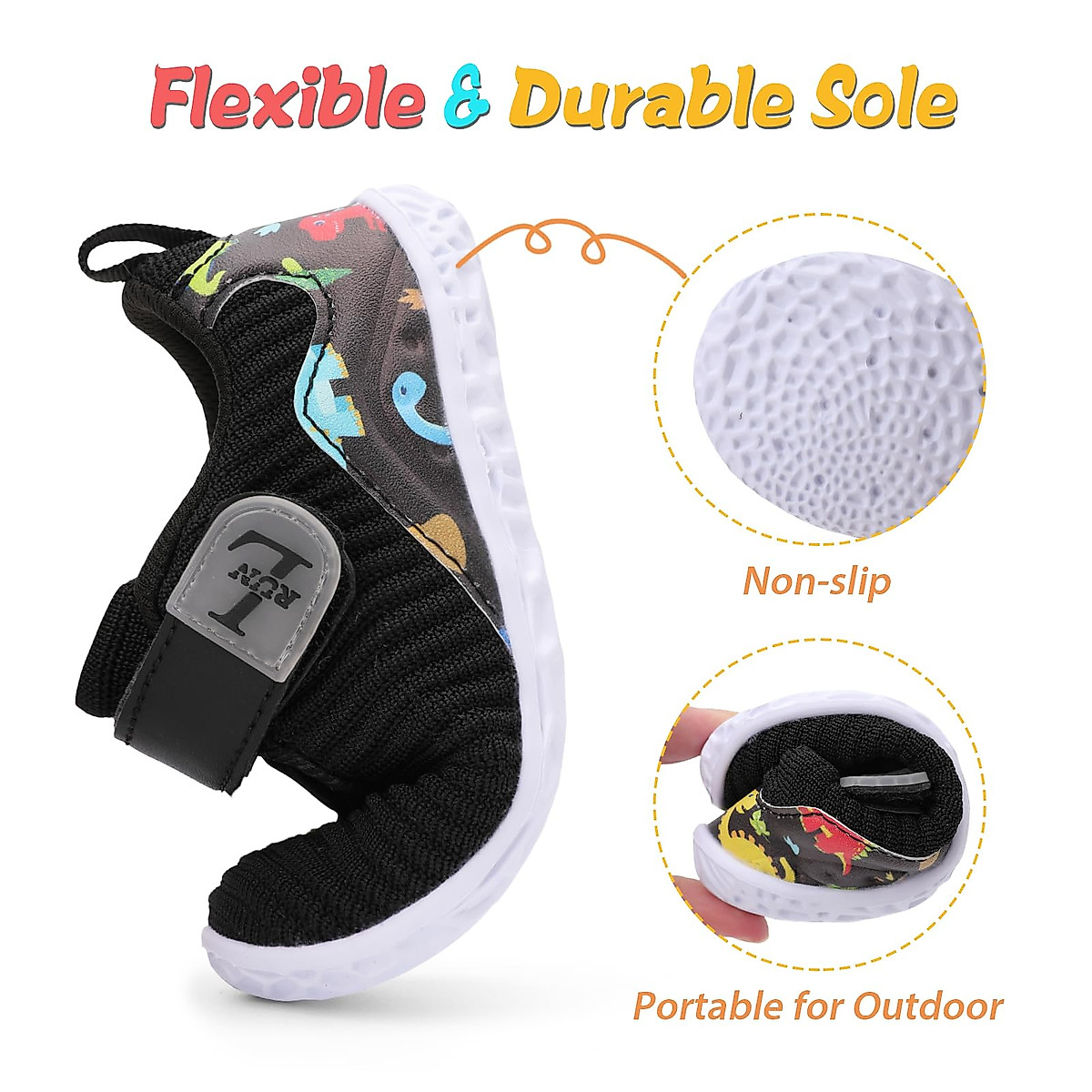 L-RUN Barefoot Shoes Kids Toddler Wide Toe Box Shoes Non-Slip Infant Sneakers Black 9.5-10 Toddler