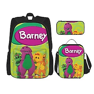 ORPJXIO Backpack 3 Piece Set Barney Show and Friends Laptop Backpack Pencil Case Lunch Bag Combination For Travel Work Camping