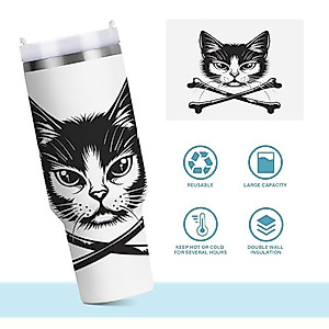 ODAWA Cat Skull Travel Tumbler 30 Oz Water Cup with Straw and Lid