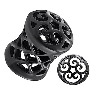 Bodyjewellery Black Alloy Double Flared Ear Plugs Flesh Tunnels Earlets ADFU, 0G 0 gauge 8mm, Pair