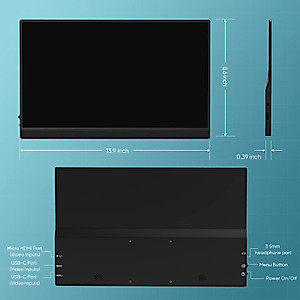 GEOYEAO 15.6" Portable Monitor 1080P HDR Bluelight EyeCare Freesync USB-C Laptop Display for PC/Macbook/xbox/Computer/phone/PS4/Switch, Ultra Slim Plug & Play, Dual Speaker, VESA Mount Support