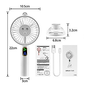 Handheld Spray Fan, HMCOF Portable Fan Rechargeable, USB Personal Fan with Mobile Phone Holder, 2000mAh 3-Speed Adjustable Cooling Spray Humidifier Suitable for Indoor and Outdoor Use