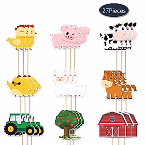 WERNNSAI 27PCS Farm Party Centerpieces Sticks - Farm Birthday Party Favors Decorations DIY Farm Animals Tractor Party Supplies Table Toppers Barnyard Cutouts Farm Theme Birthday Party Decors