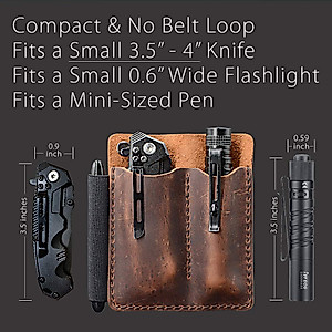 EDC Leather Pocket Organizer, Pocket Slip, Pocket Knife Pouch, EDC Carrier, with Pen Loop, Everyday Carry Organizers, Full Grain Leather. Chestnut.