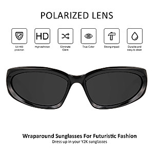 mosanana Y2k Wrap Around Polarized Sunglasses for Women Men Trendy Swift Oval Futuristic Sun Glassess Retro 2000s Cyber Aesthetic Sport Shades MS52345