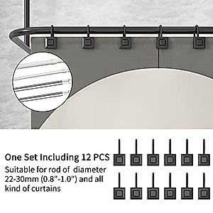 GILLAS Shower Curtain Decorative Hooks, Set of 12 Shower Curtain Rod Rings for Bathroom Rust Resistant Square, Black