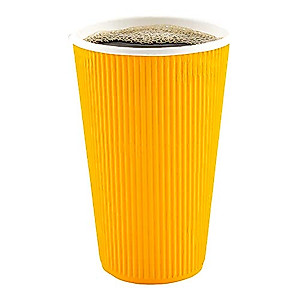 Restaurantware 16 Ounce Disposable Coffee Cups 500 Ripple Wall Hot Cups For Coffee - Lids Sold Separately Rolled Rim Yellow Paper Insulated Coffee Cups For Hot Coffee Tea And More