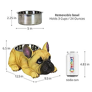Exhart French Bulldog Bowl, Adorable/Durable Resin Dog Décor, Stainless Steel Bowl, 12.5”x9.5”x6.5”